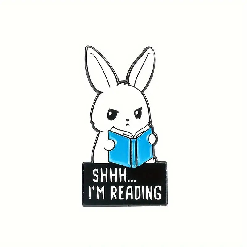 Shhh I'm Reading Rabbit Enamel Pin – Broochat Store | متجر بروشات